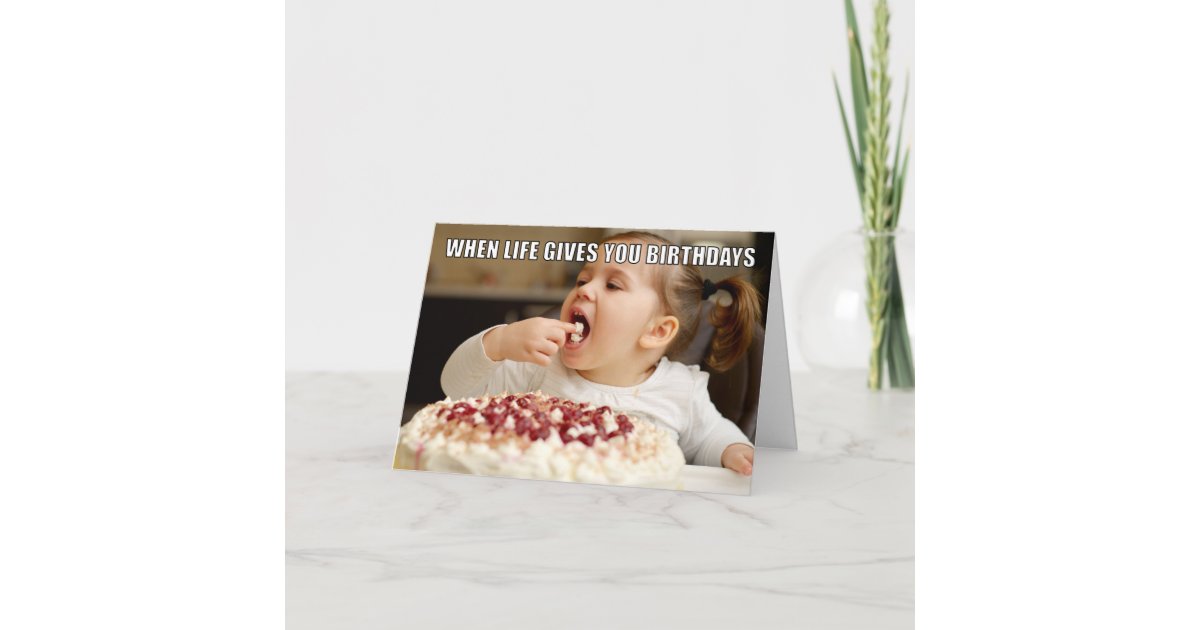 Custom Photo Eat Cake Meme Funny Birthday Card | Zazzle
