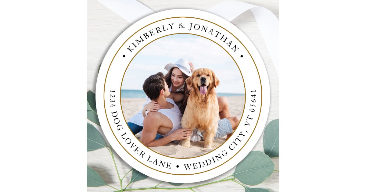 Custom Photo Elegant Wedding Return Address Classic Round Sticker | Zazzle