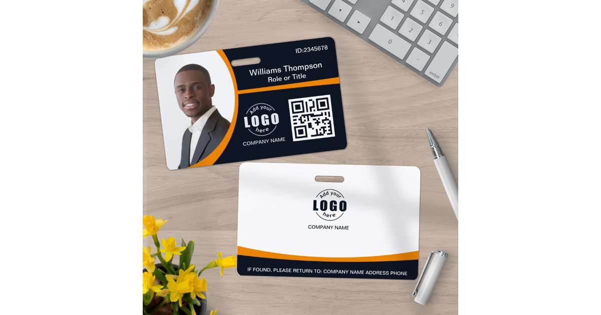 Custom Photo Logo QR Code Employee Corporate ID Badge | Zazzle