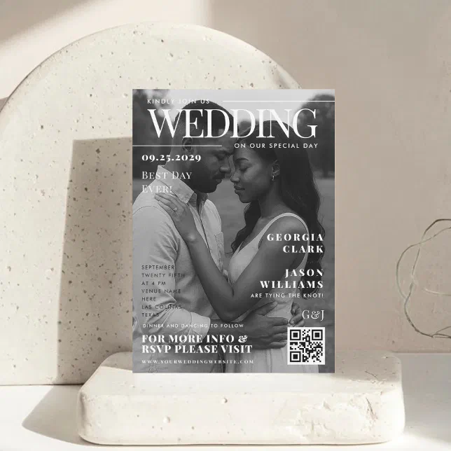 Custom Photo Magazine Cover Unique Wedding Invitation | Zazzle
