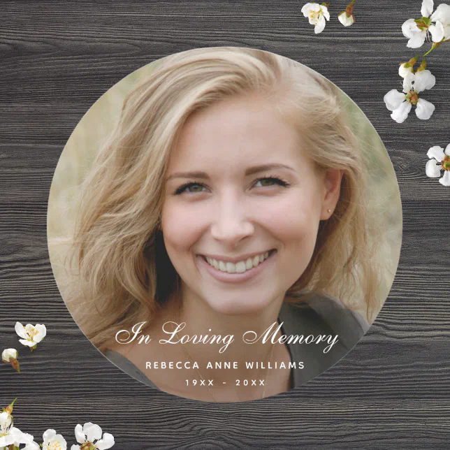 Custom Photo Personalised Memorial funeral death Classic Round Sticker ...