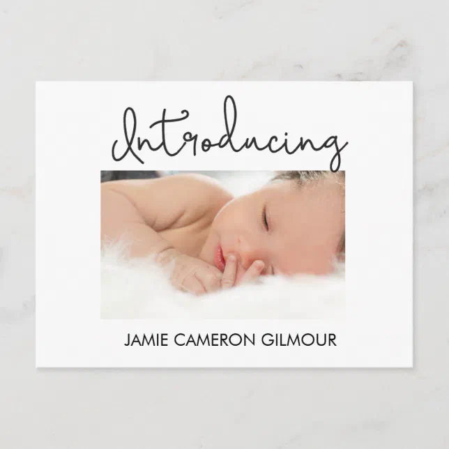 Custom Photos introducing Baby boy Blue Modern Announcement Postcard ...