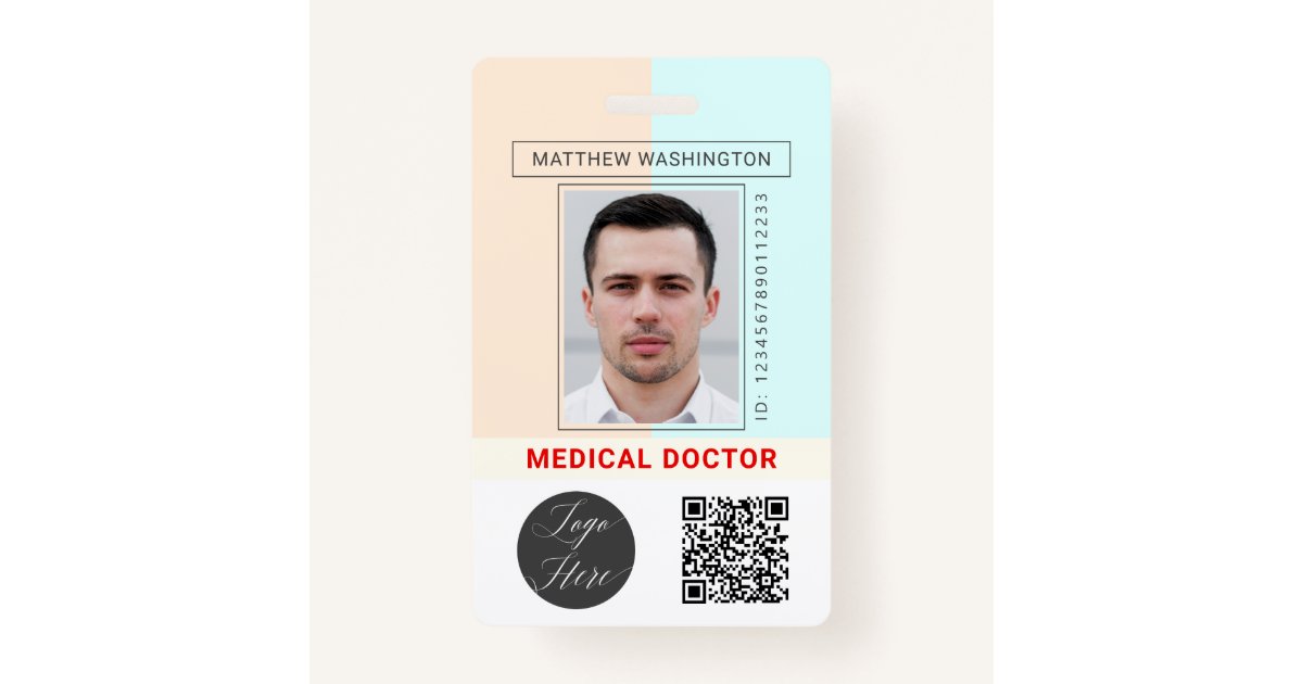Custom QR Code Logo Employee Name Photo Hospital ID Badge | Zazzle