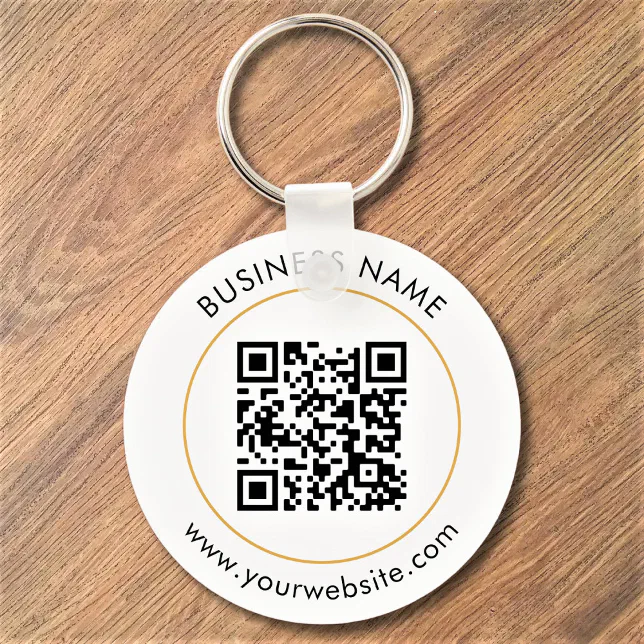Custom QR Code Text Modern Black White Business Key Ring | Zazzle