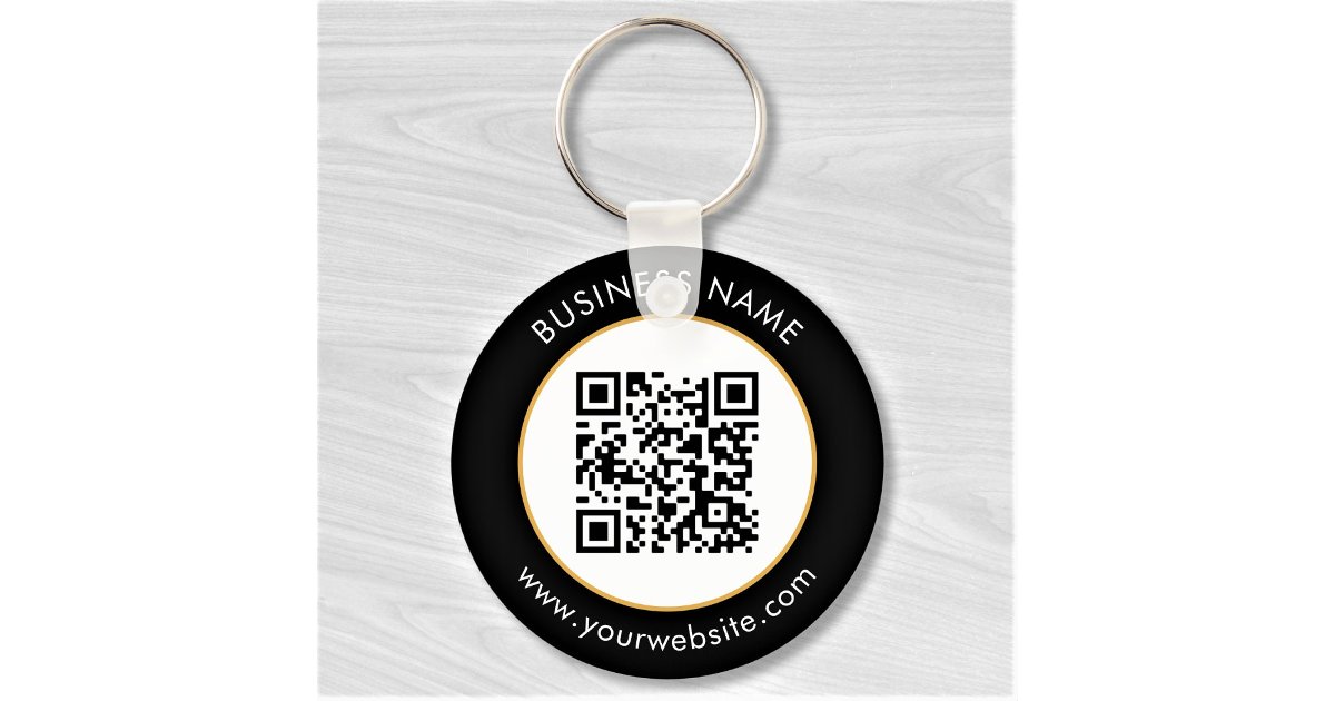 Custom QR Code Text Modern Gold White Business Key Ring | Zazzle