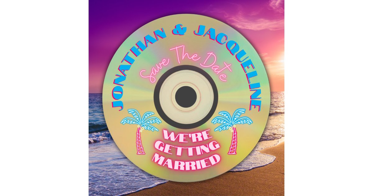 Custom Retro 80s Tropical Neon CD Save The Date Invitation | Zazzle