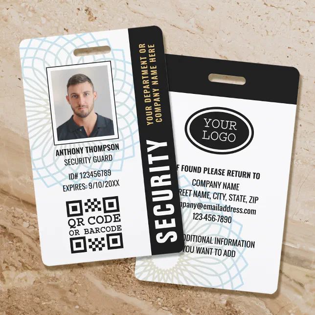 Custom Security Guard ID Photo Black Badge ID Badge | Zazzle