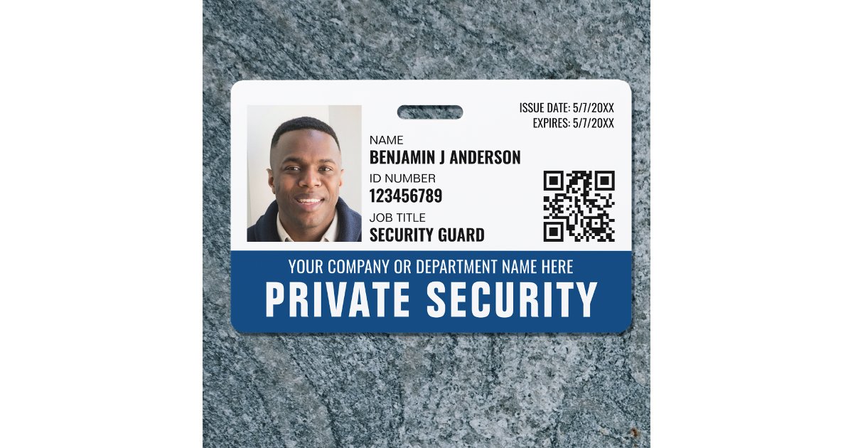 Custom Security Guard ID Photo Logo Name Blue ID Badge | Zazzle