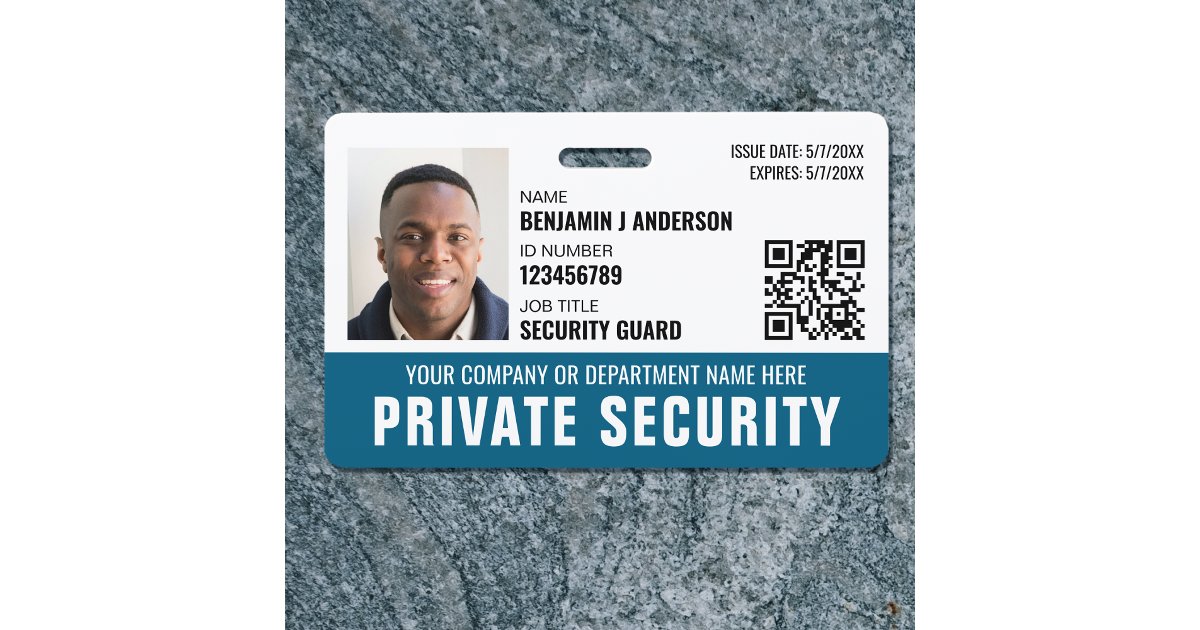 Custom Security Guard ID Photo Logo Name Teal ID Badge | Zazzle