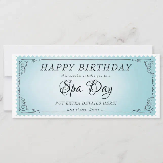 Custom Spa Day Massage Blue Voucher Certificate Invitation | Zazzle
