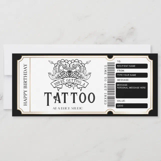Custom Tattoo Gift Certificate Ticket Invitation | Zazzle