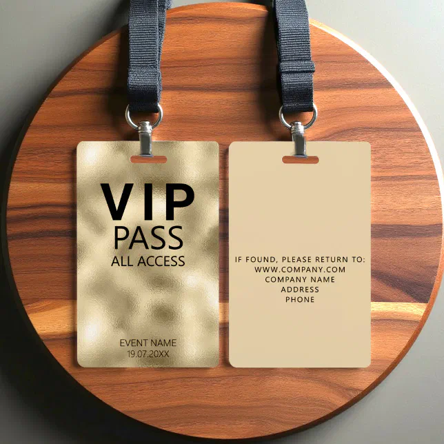 Custom VIP All Access Event Gold Foil Badge ID Badge | Zazzle