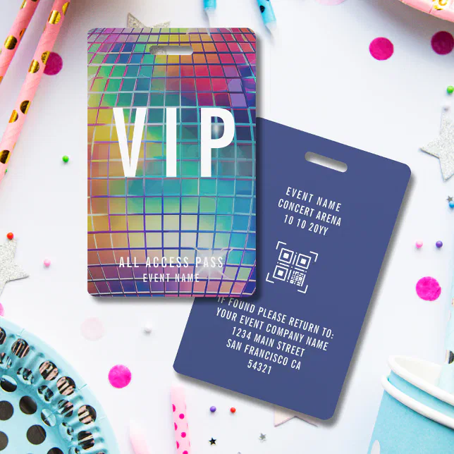 Custom VIP Concert All Access Pass QR Code Disco ID Badge | Zazzle