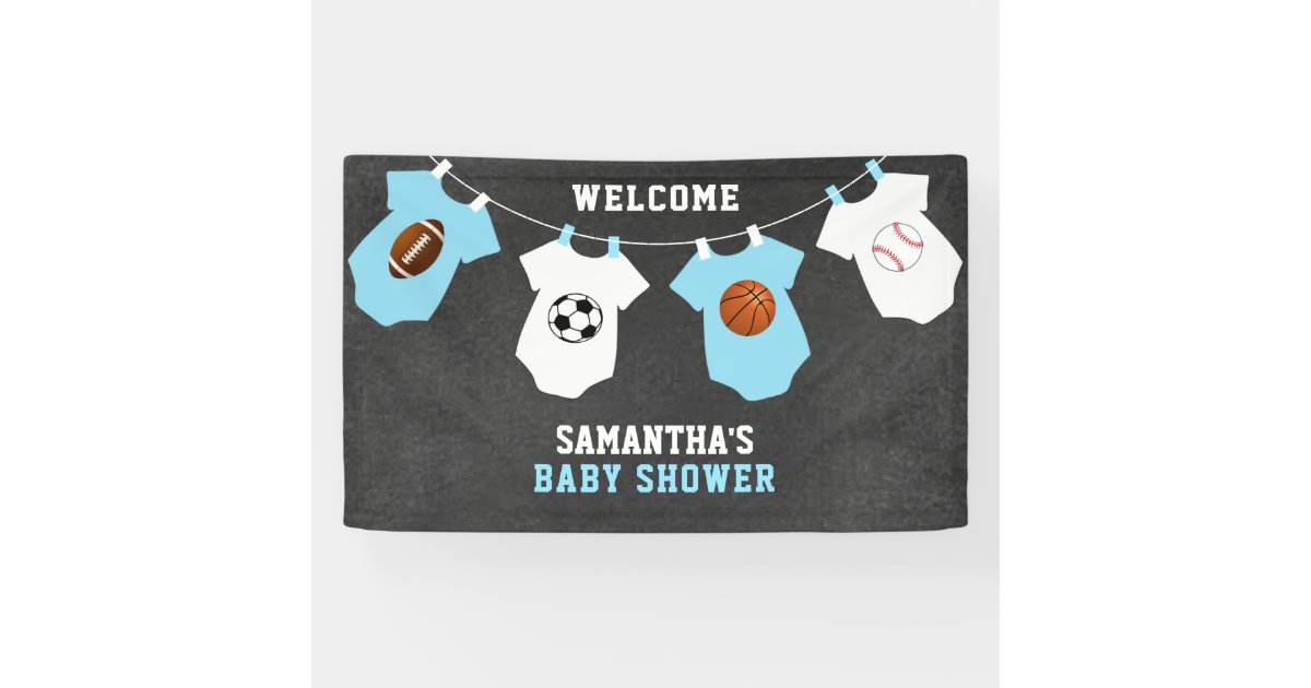 Custom Welcome Sports Theme BOY Baby Shower Banner | Zazzle