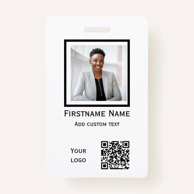 Custom White Photo Employee Badge ID Qr Code ID Badge Zazzle Custom White Photo Employee Badge ID Qr Code ID Badge Zazzle