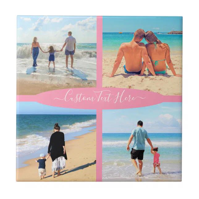 Custom Your Photo Collage Ceramic Tile with Text | Zazzle
