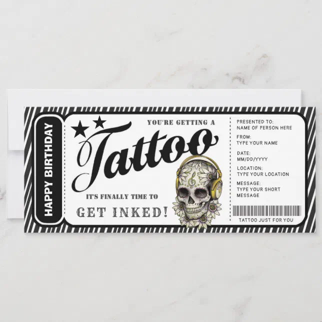 Customisable Tattoo Gift Certificate Ticket Invitation | Zazzle