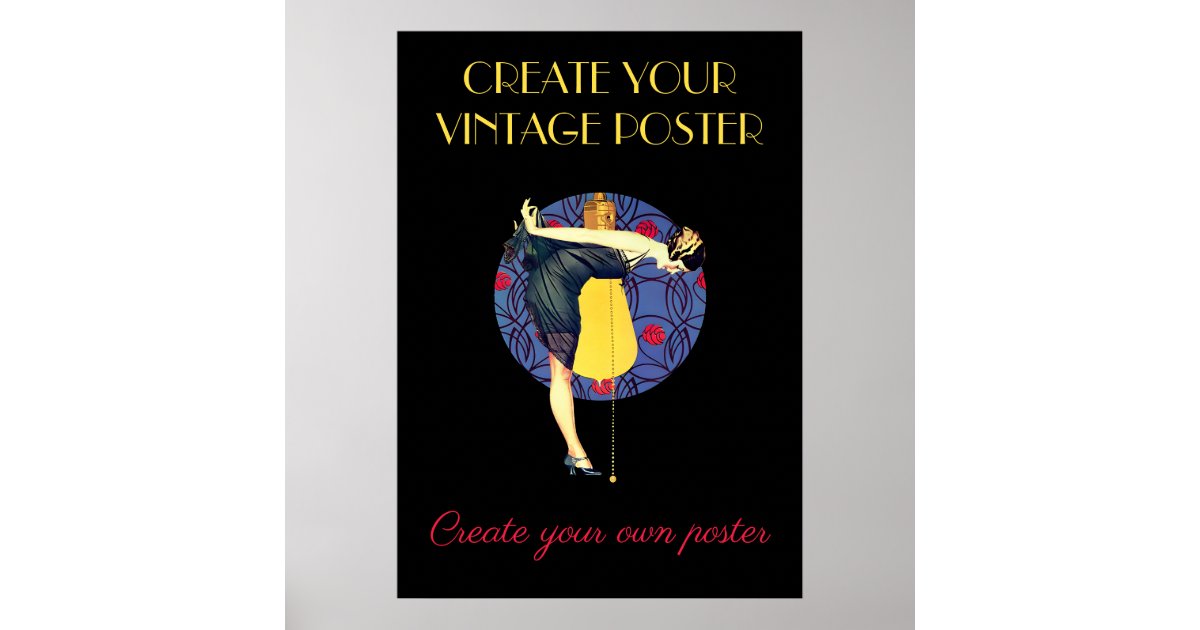 Customise Art Deco Illustration of a Pin-Up Girl Poster | Zazzle