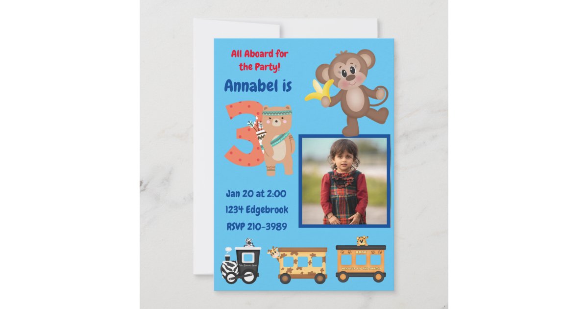Cute All Aboard Jungle Theme 3rd Birthday Party I Invitation | Zazzle