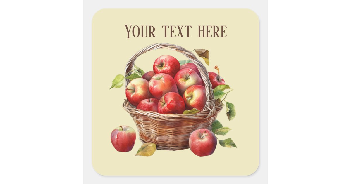 Cute apple vendors add text square sticker | Zazzle