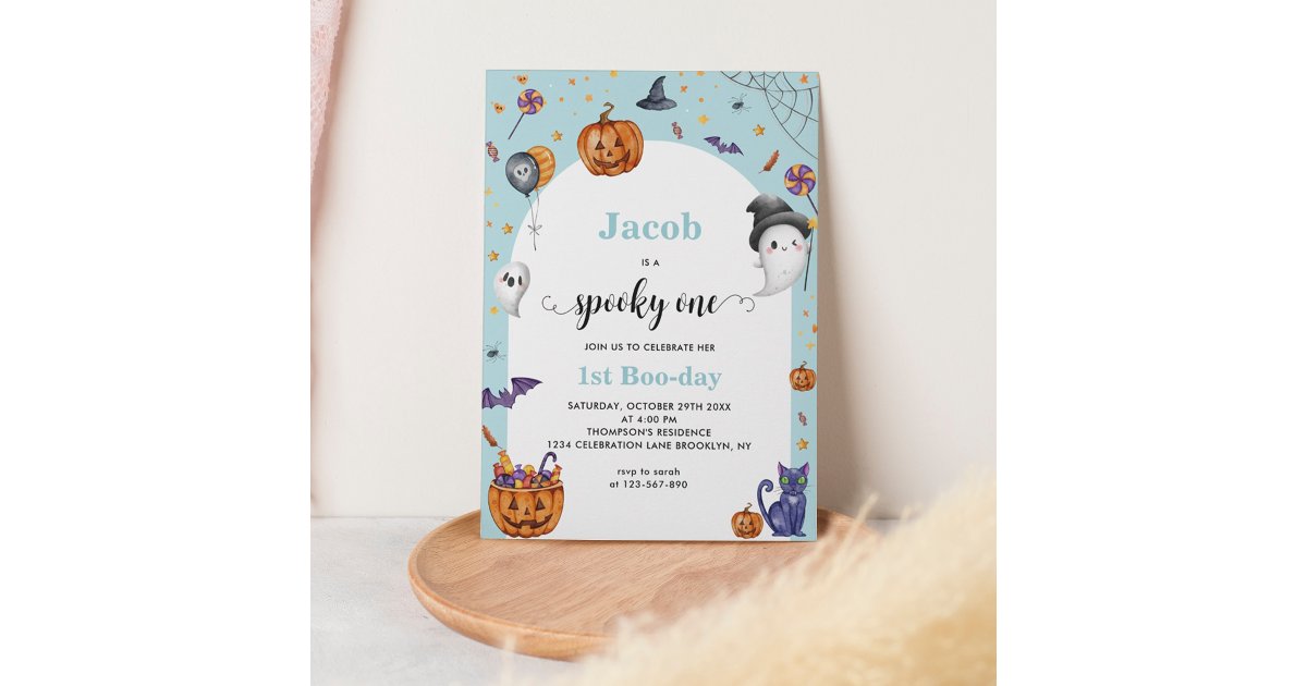Cute Arch Blue Spooky One 1st Halloween Birthday Invitation | Zazzle