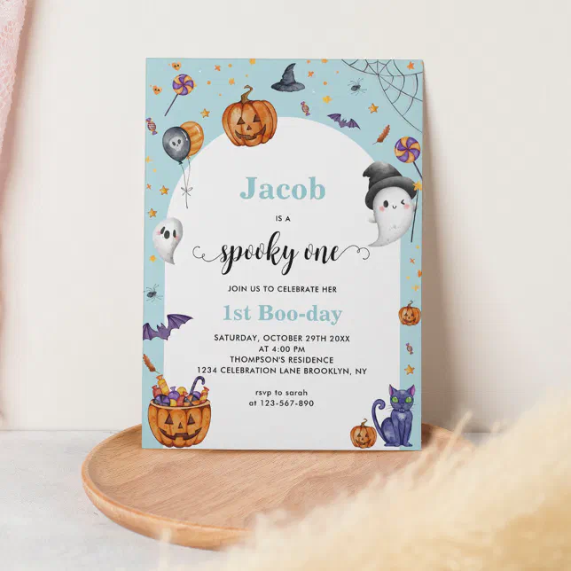 Cute Arch Blue Spooky One 1st Halloween Birthday Invitation | Zazzle