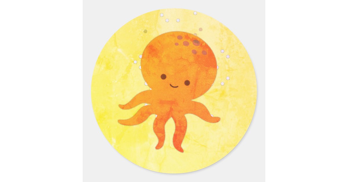 Cute Baby Octopus Cartoon Classic Round Sticker | Zazzle