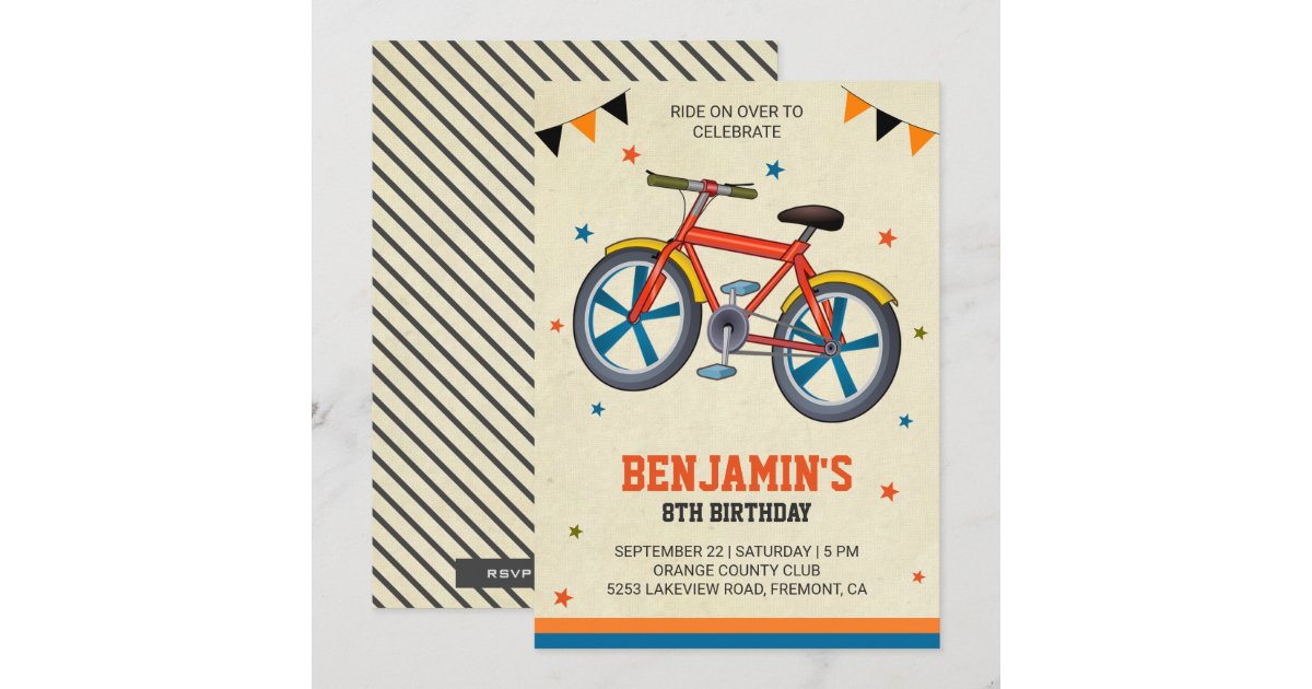Cute Bicycle Kids Birthday Party Invitation | Zazzle