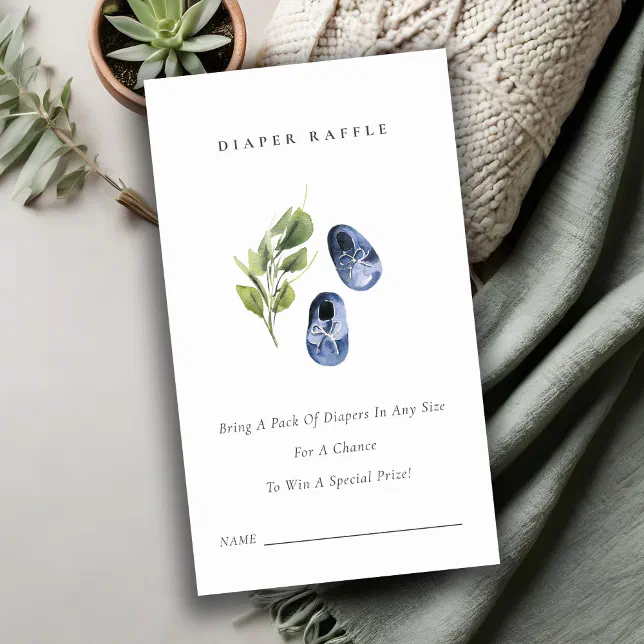 Cute Blue Green Leafy Diaper Raffle Baby Shower Enclosure Card | Zazzle