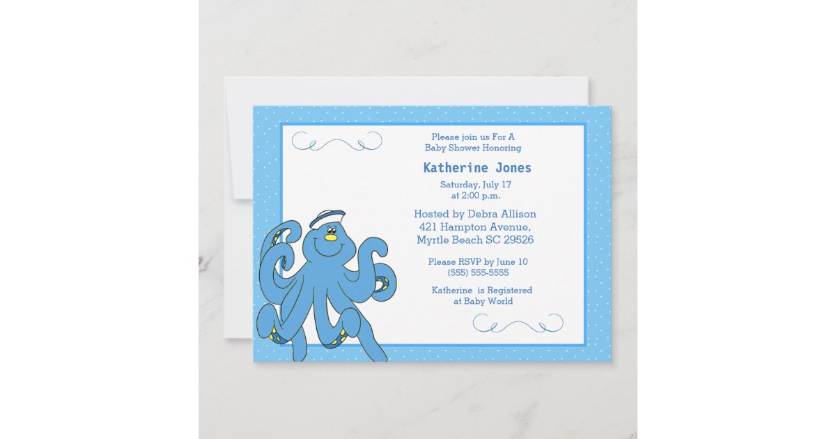 Cute Blue Octopus Baby Shower Invitation | Zazzle