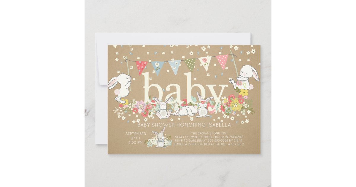 Cute Bunny Gender Neutral Baby shower Invitation | Zazzle