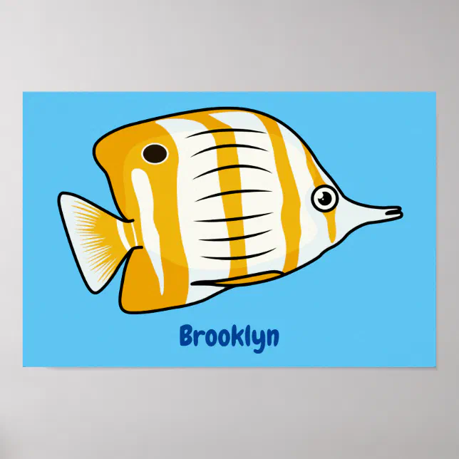 Cute butterfly fish cartoon illustration poster | Zazzle