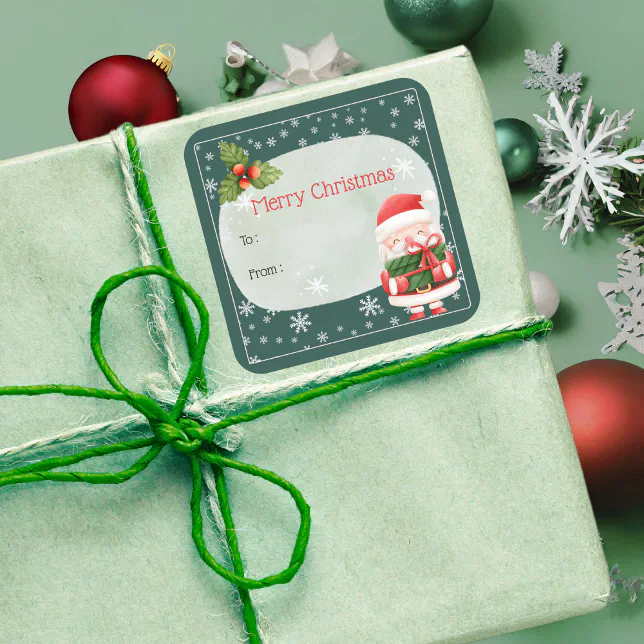 Cute Cheerful Red Santa Claus Merry Christmas Square Sticker | Zazzle