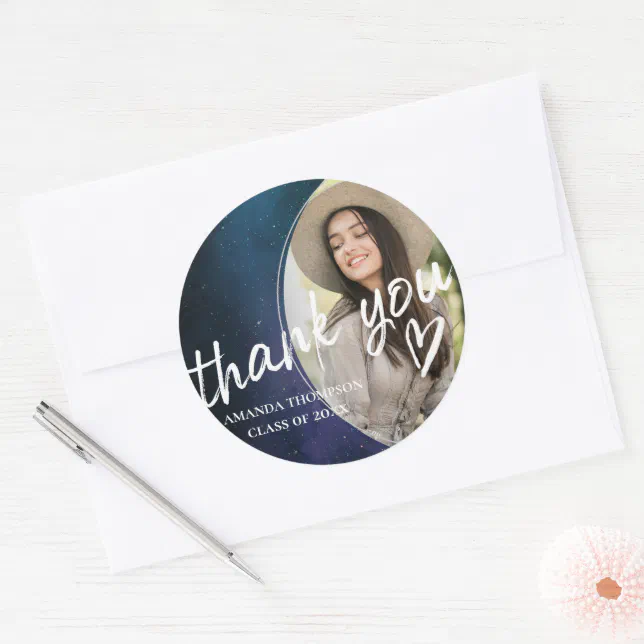 Cute Class Of 2026 Photo Graduation Thank You Classic Round Sticker ...