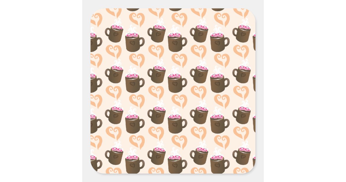 Cute coffee cups Hot Chocolate Square Sticker | Zazzle