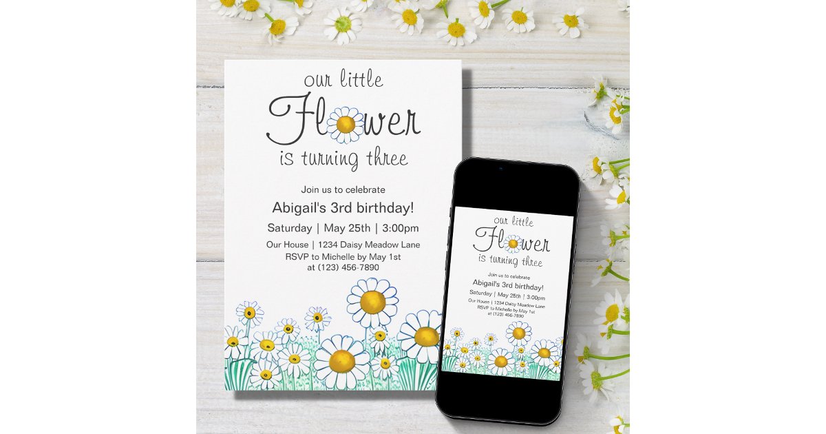 Cute Daisy Flower Fun Floral Birthday Invitation | Zazzle