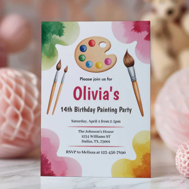 Cute Elegant Art Party Painting Birthday Party Invitation | Zazzle