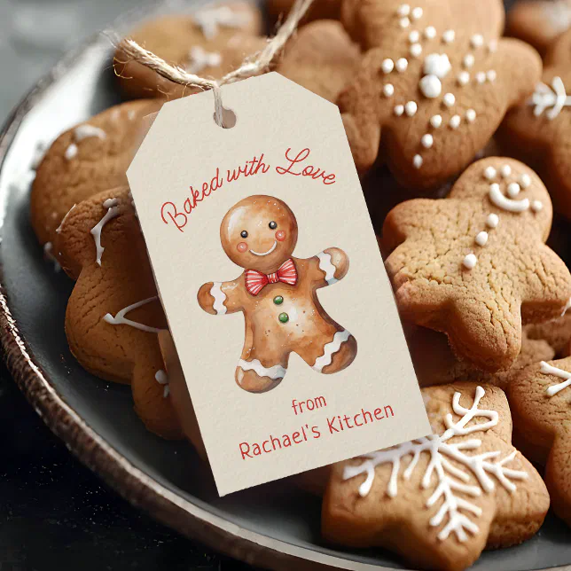 Cute Gingerbread Man Personalised Holiday Baking Gift Tags | Zazzle