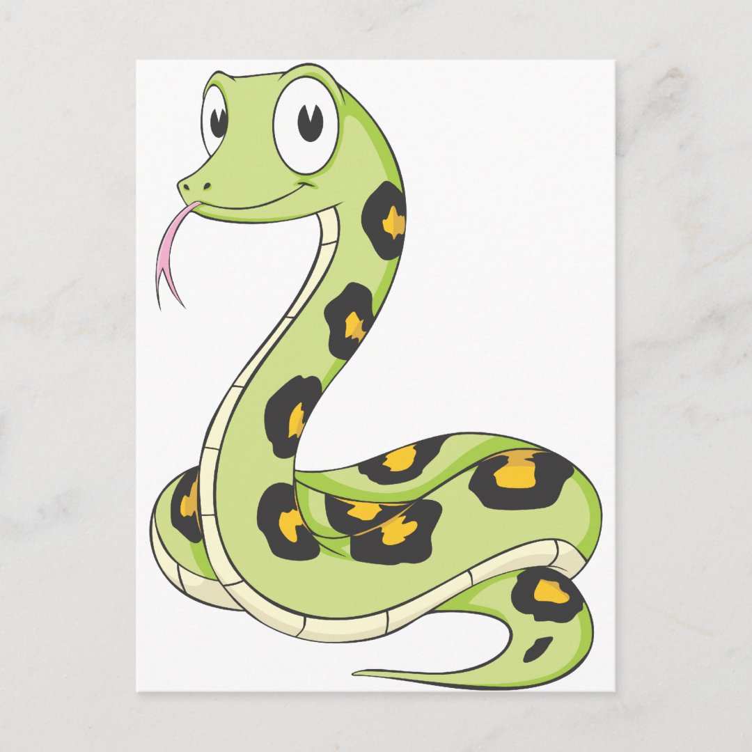 Cute Green Anaconda Snake Cartoon Postcard | Zazzle