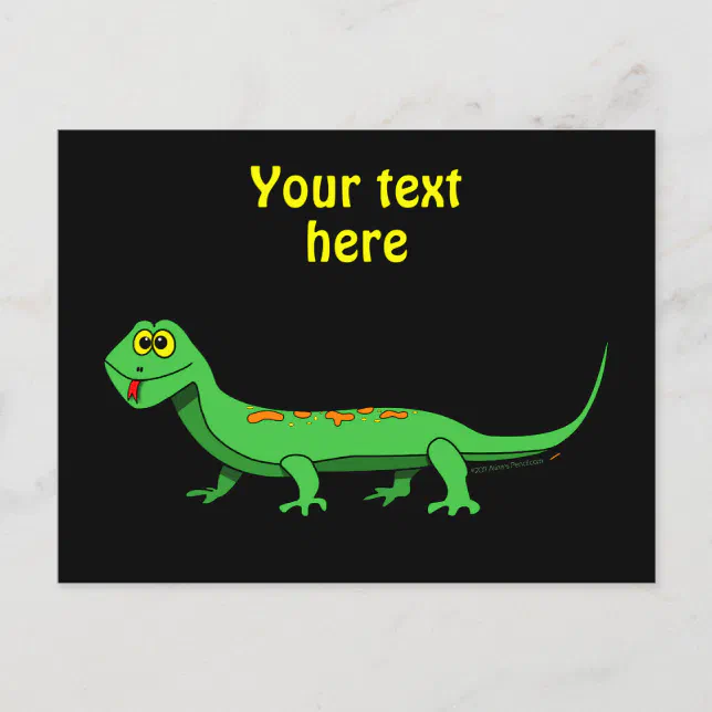 Cute Green Cartoon Lizard Kids Reptile Postcard | Zazzle