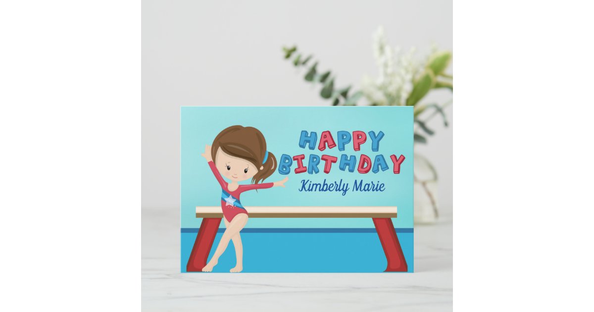 Cute Gymnast Girl Custom Gymnastics Happy Birthday Card | Zazzle