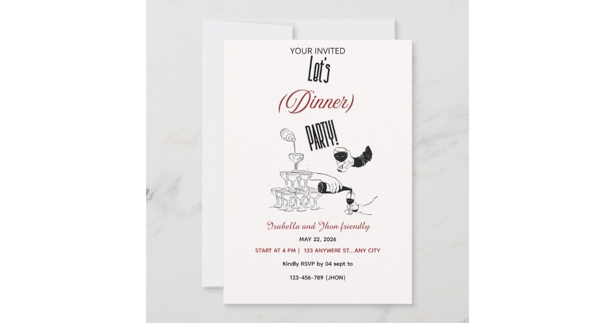 Cute Hand-Drawn Dinner Party Invitation | Zazzle