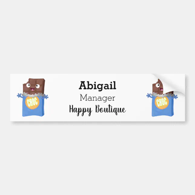 Cute happy chocolate candy bar cartoon character bumper sticker | Zazzle