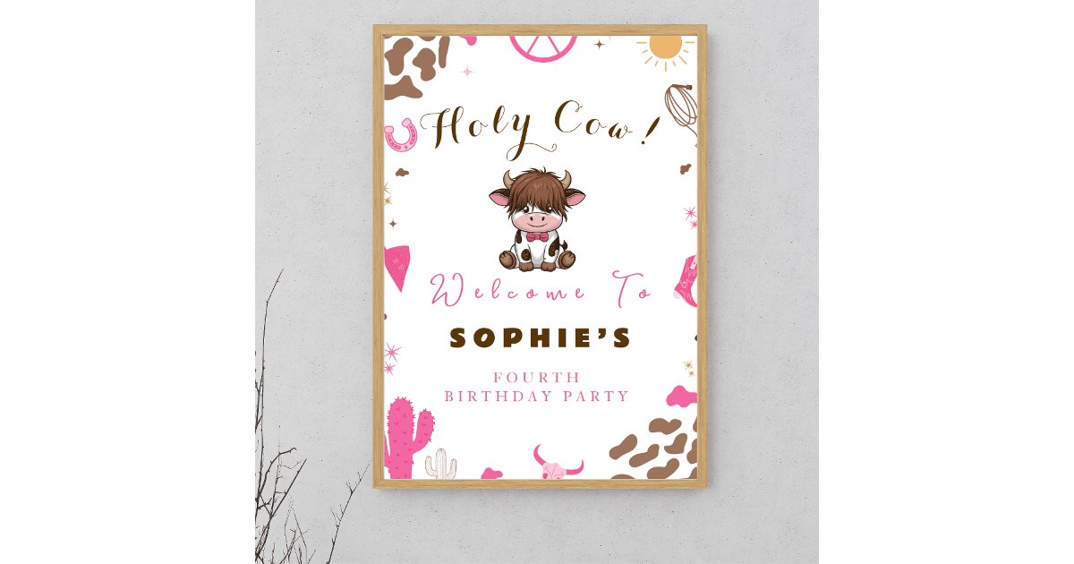 Cute Holy cow highland cow birthday welcome sign | Zazzle