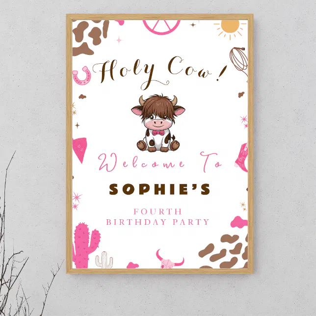 Cute Holy cow highland cow birthday welcome sign | Zazzle