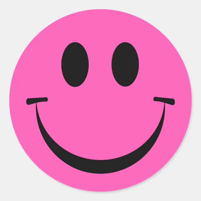 Cute Hot Pink Happy Face Classic Round Sticker | Zazzle