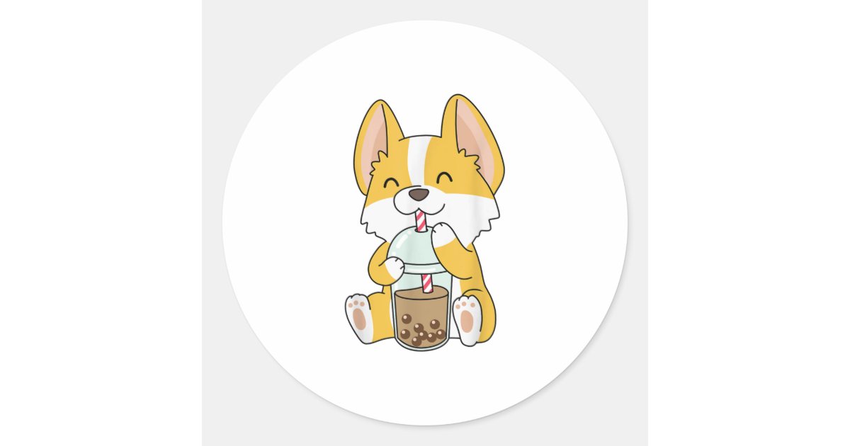 Cute Kawaii Corgi Dog Boba Bubble Tea Shirt Classic Round Sticker | Zazzle
