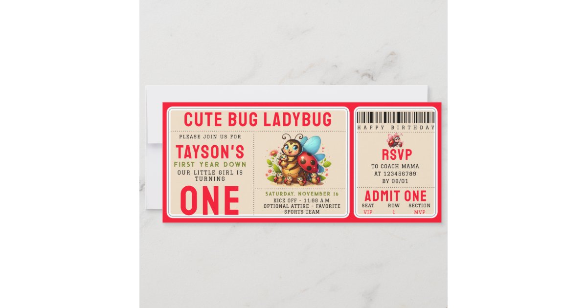 Cute Ladybug 1st Birthday | Bug Theme Ticket Invitation | Zazzle