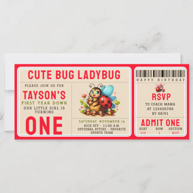 Cute Ladybug 1st Birthday | Bug Theme Ticket Invitation | Zazzle