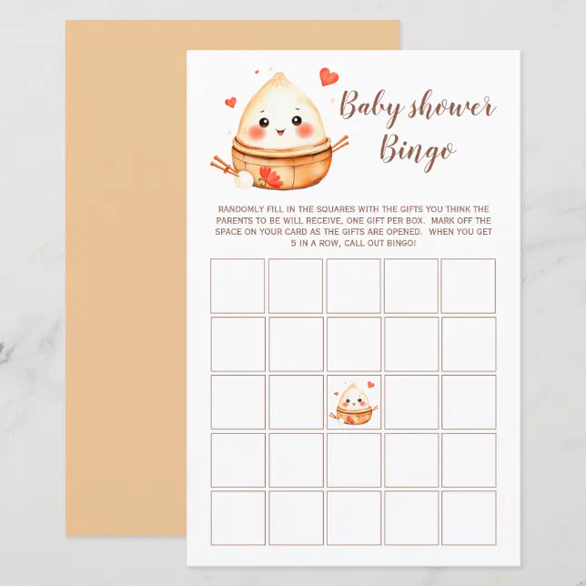 Cute Little Dumpling Baby Shower Game Bingo Card | Zazzle
